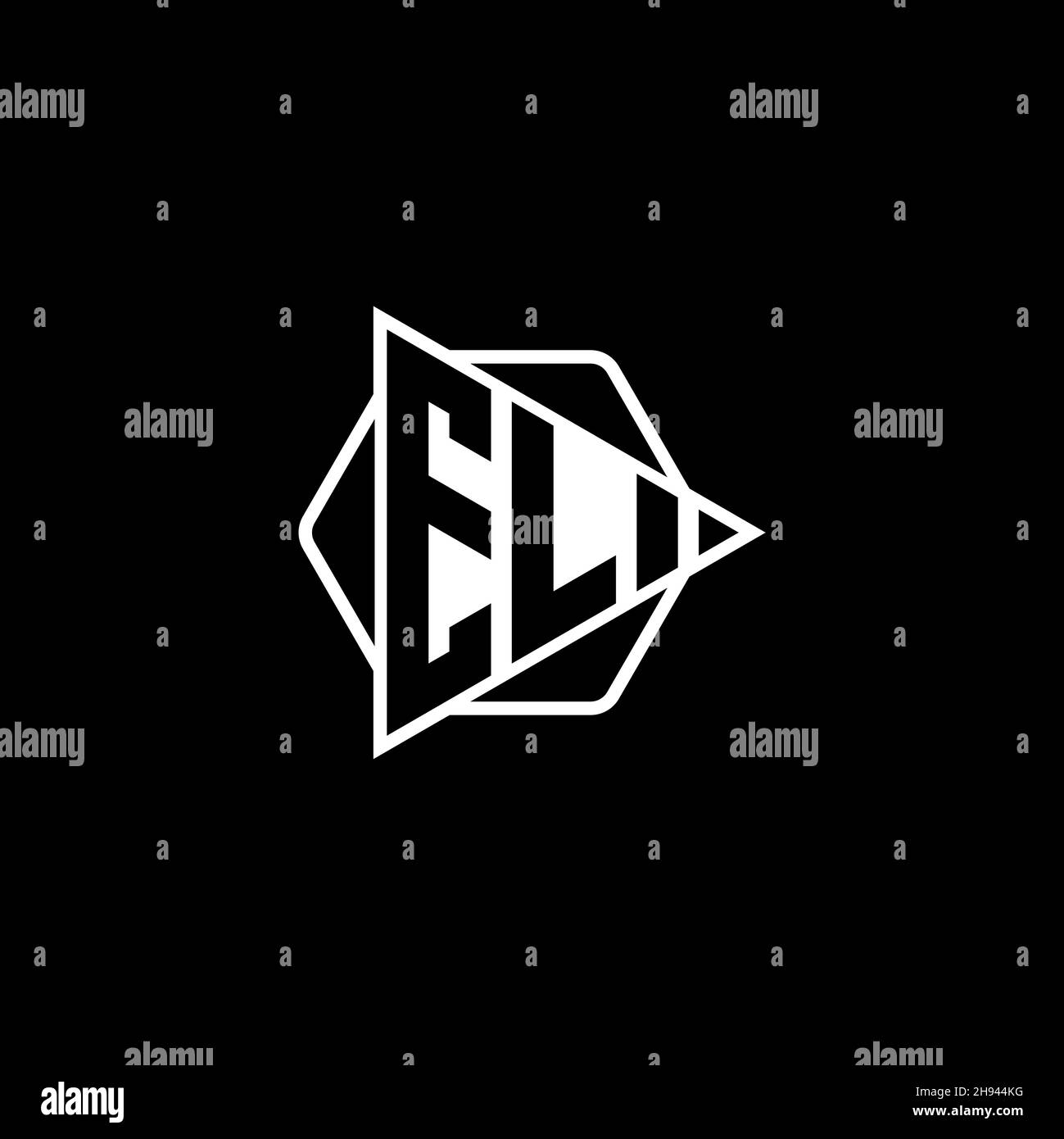 EL Monogram logo letter with triangle play button shape hexagonal rounded. Triangle circle ...