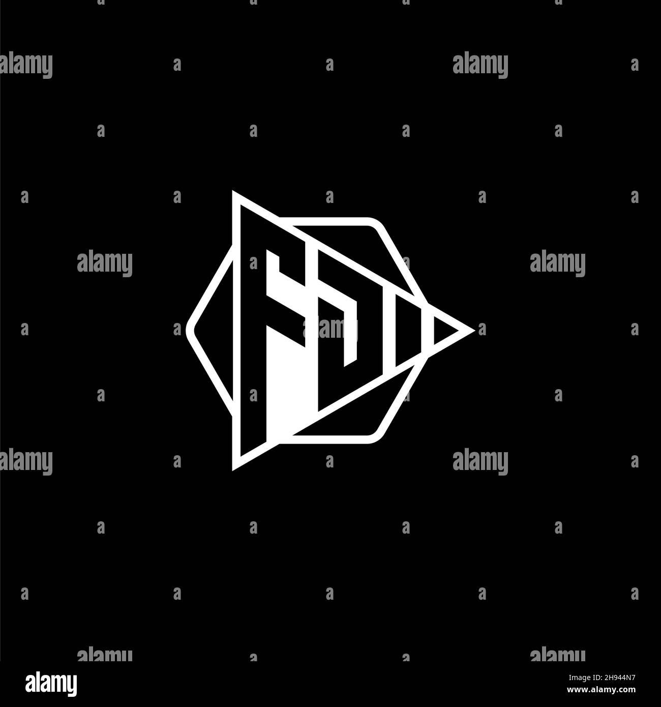FD Monogram logo letter with triangle play button shape hexagonal ...