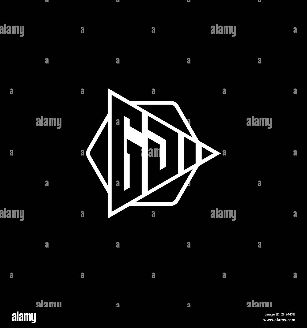 GD Monogram logo letter with triangle play button shape hexagonal ...