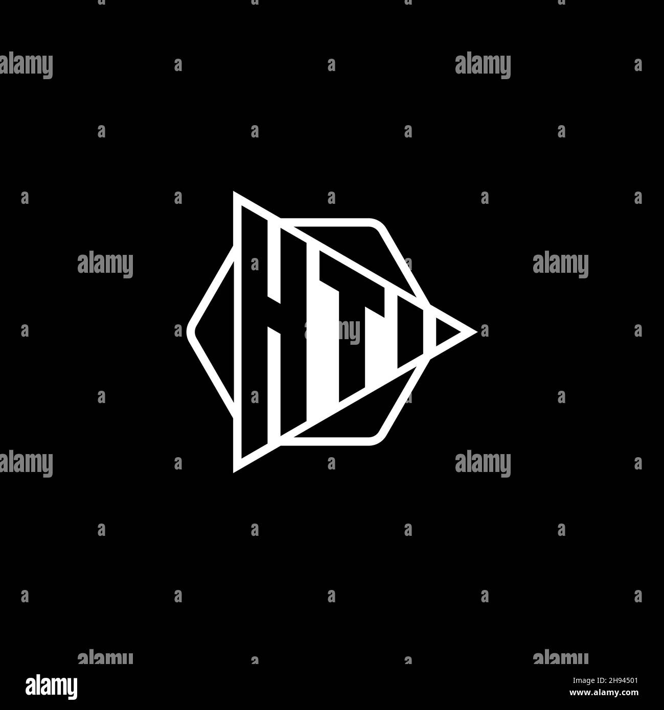 HT Monogram logo letter with triangle play button shape hexagonal ...
