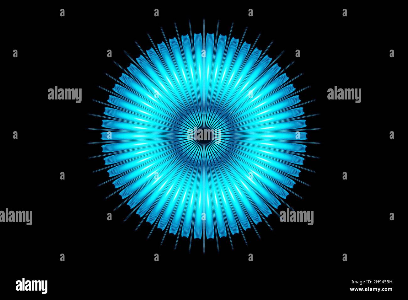 3D rendering abstract blue round fractal, portal with spikes. round ...