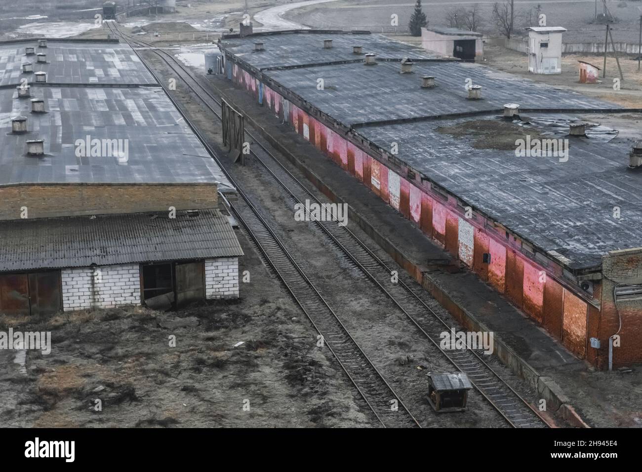 Old abandoned industrial warehouse architecture for storage of chemical ...