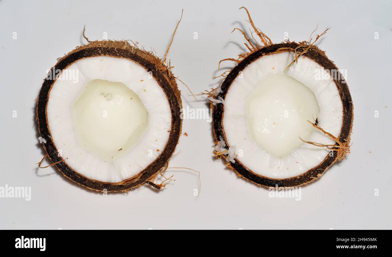 Coco white. Coconut slice. Coconut pieces isolated. Coconuts half on ...