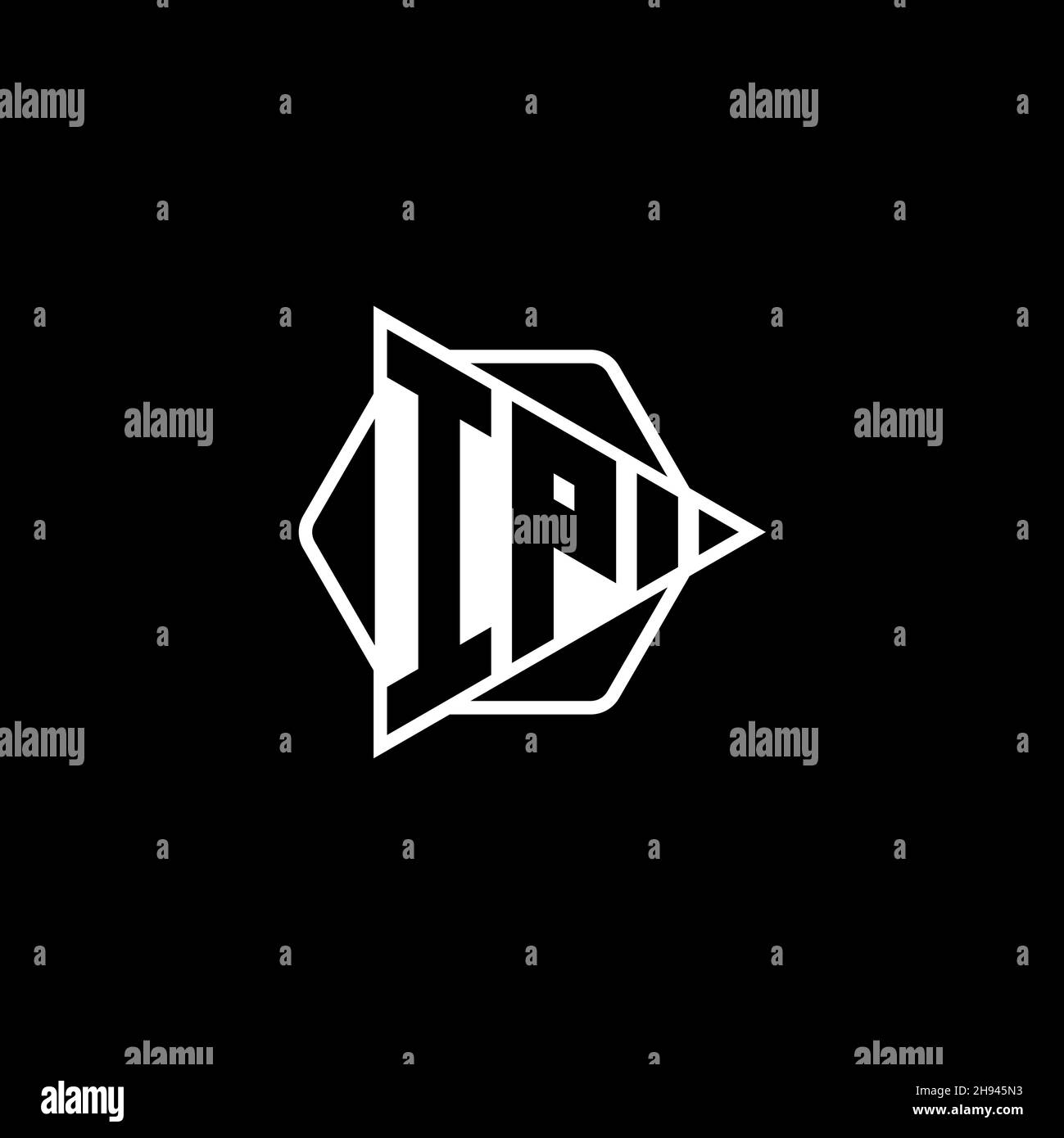 IP Monogram logo letter with triangle play button shape hexagonal rounded. Triangle circle ...