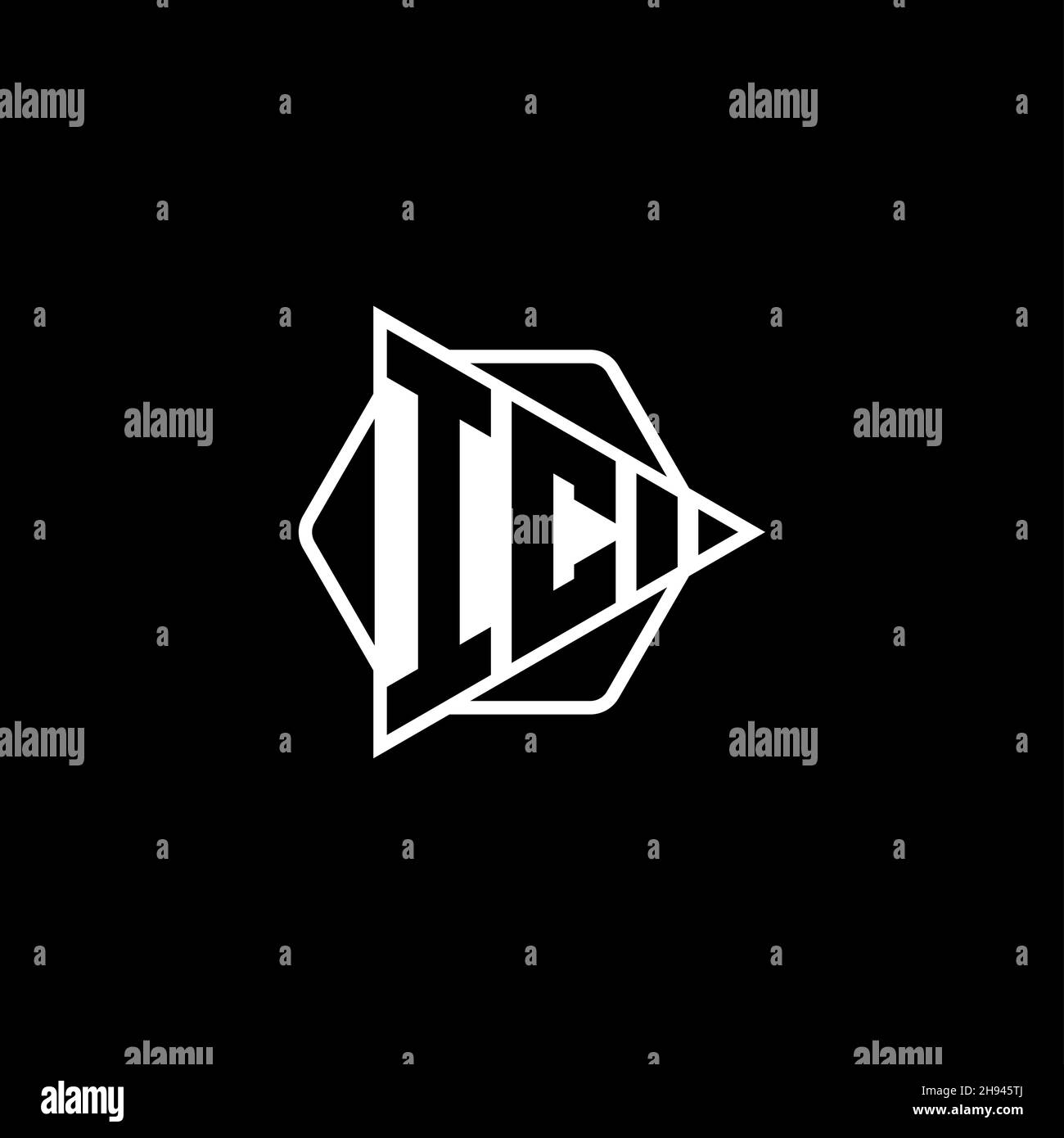IC Monogram logo letter with triangle play button shape hexagonal ...