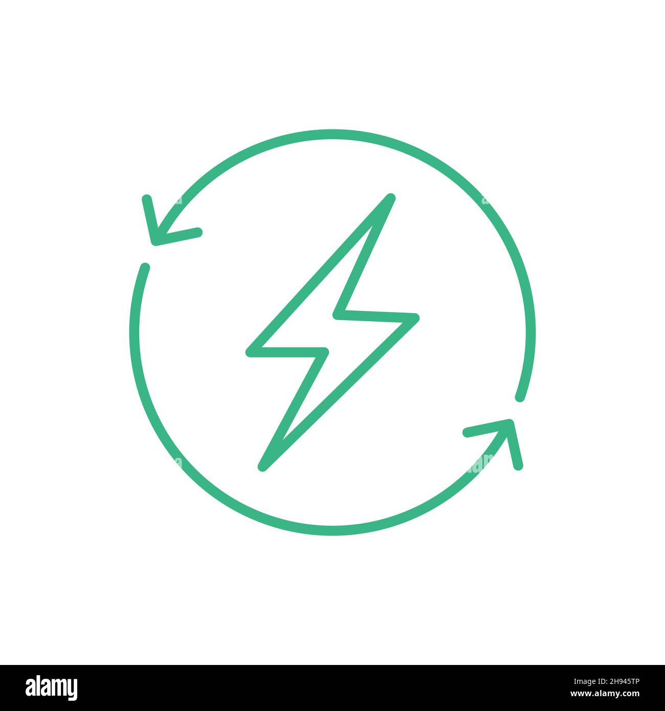 Renewable energy line icon. Lightning bolt inside circle arrows ...