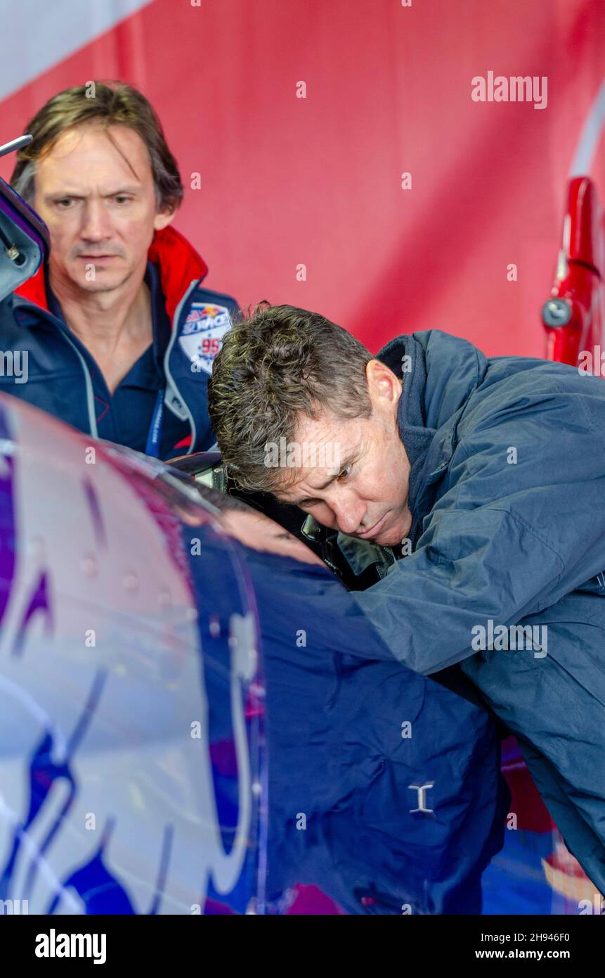 Red Bull Air Race pilot Matt Hall working on race plane at the Royal ...