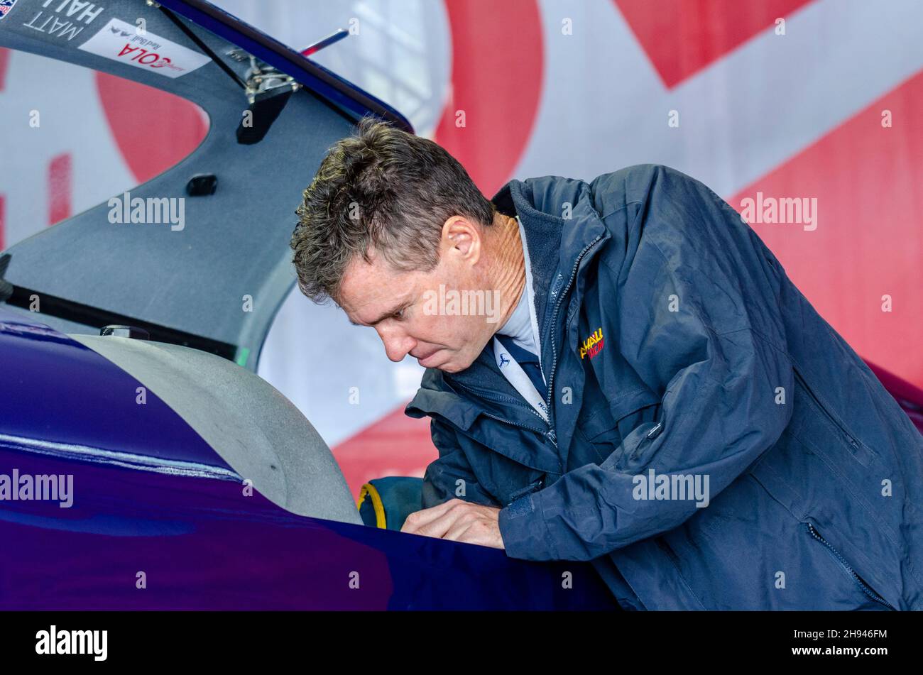 Red Bull Air Race pilot Matt Hall working on race plane at the Royal ...