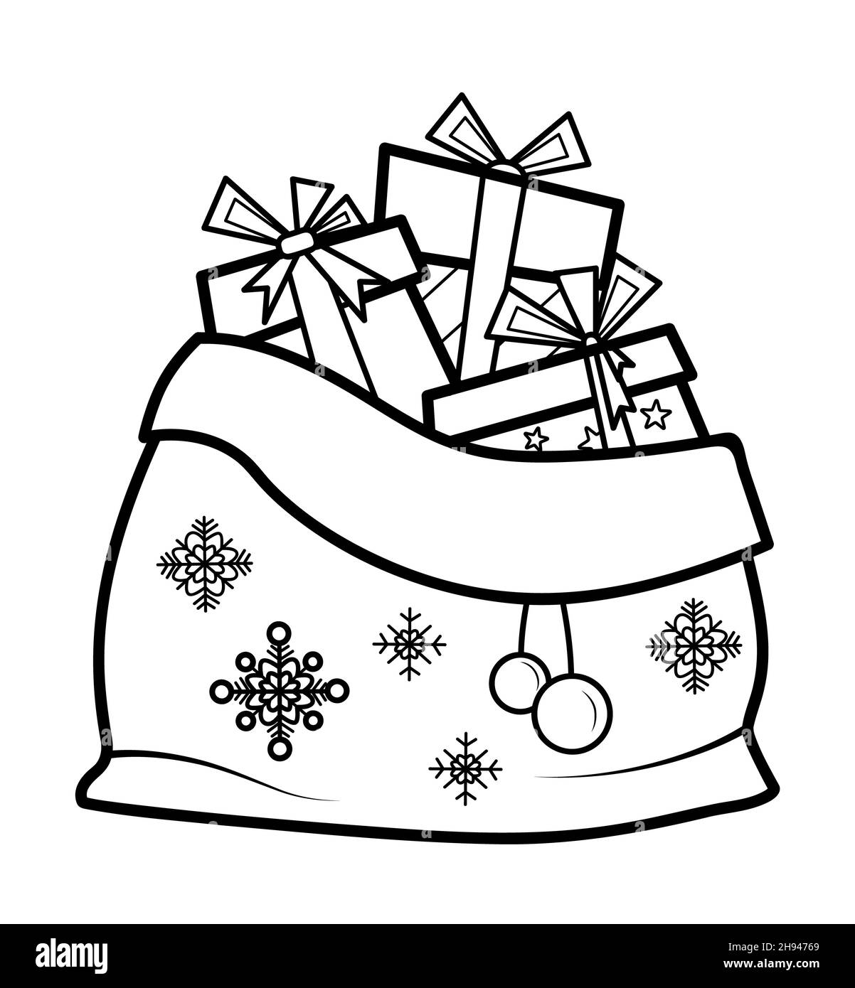 Christmas coloring book or page for kids. Christmas bag with gifts ...