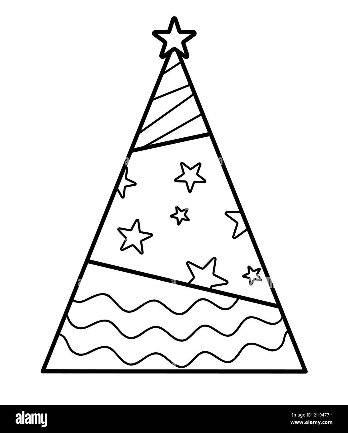 Christmas coloring book or page for kids. Christmas tree black and ...