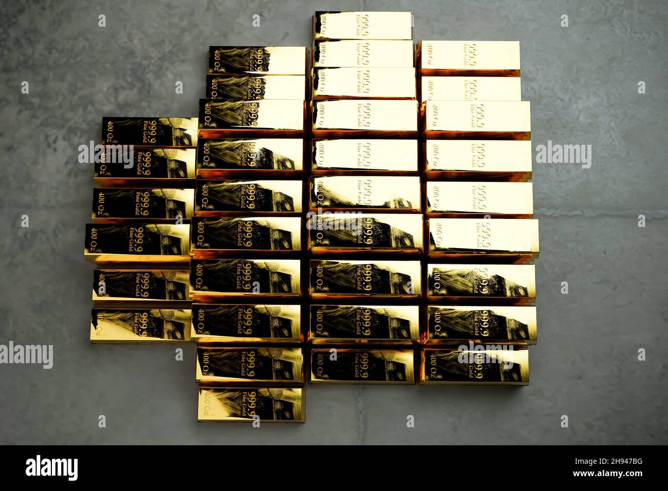 gold bars on concrete floor 3d illustration Stock Photo - Alamy