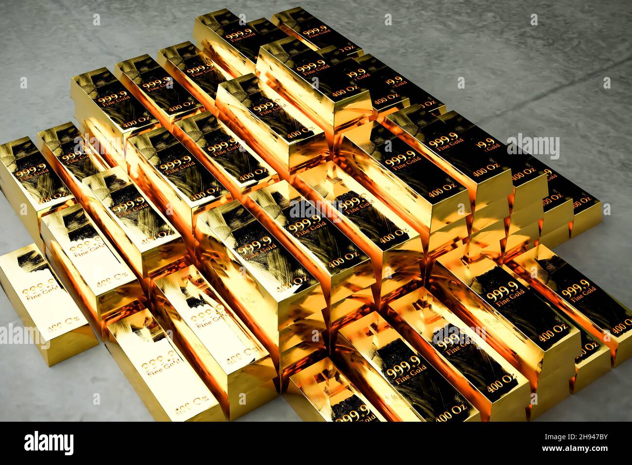 gold bars on concrete floor 3d illustration Stock Photo - Alamy