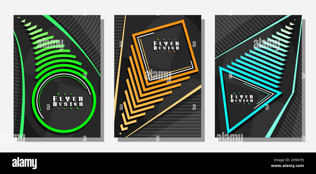 Vector Flyers Set, 3 colorful layouts with decorative geometric shapes ...