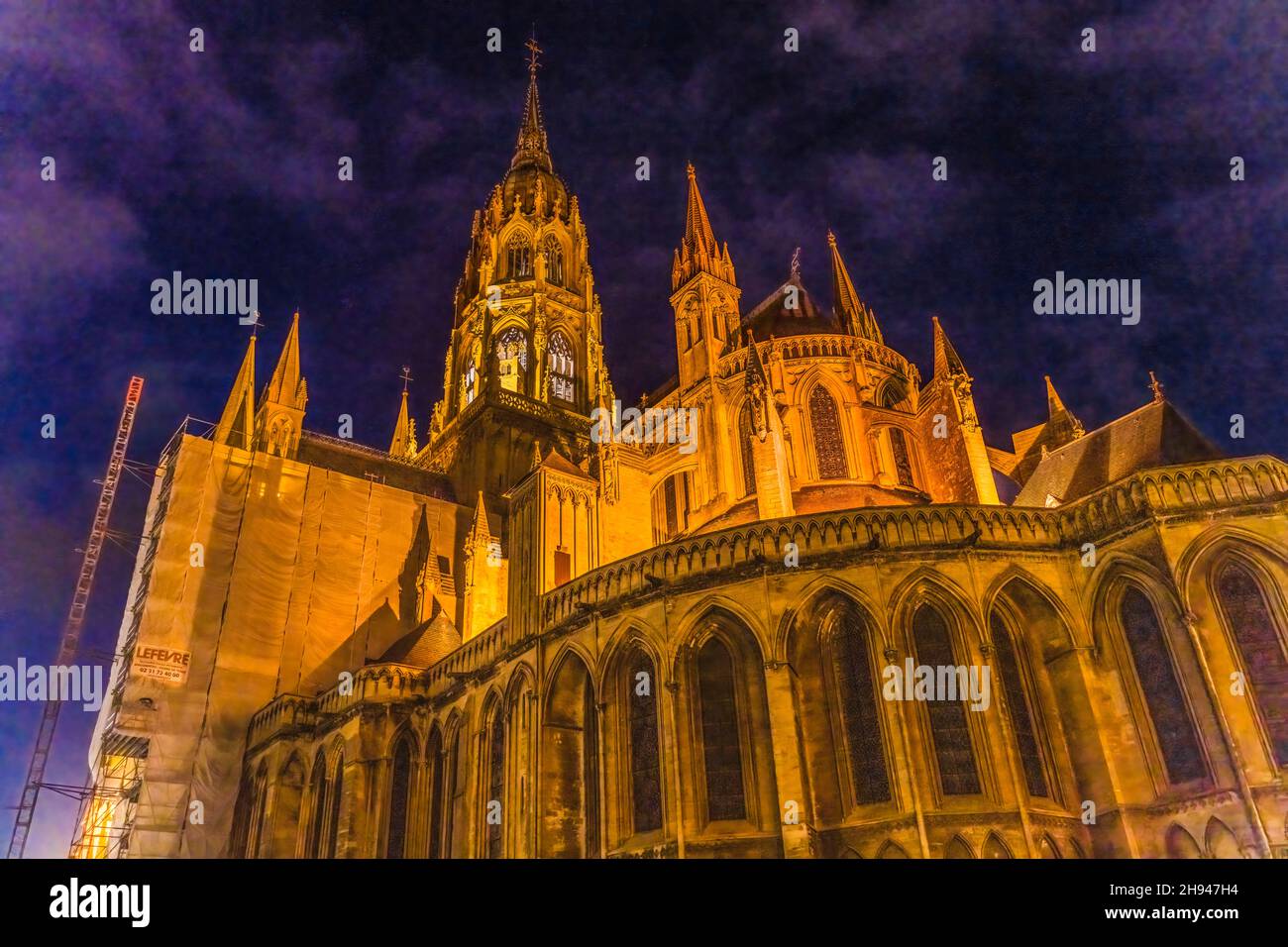 Night Outside Illuminated Lights Bayeux Cathedral Our Lady of Bayeux ...