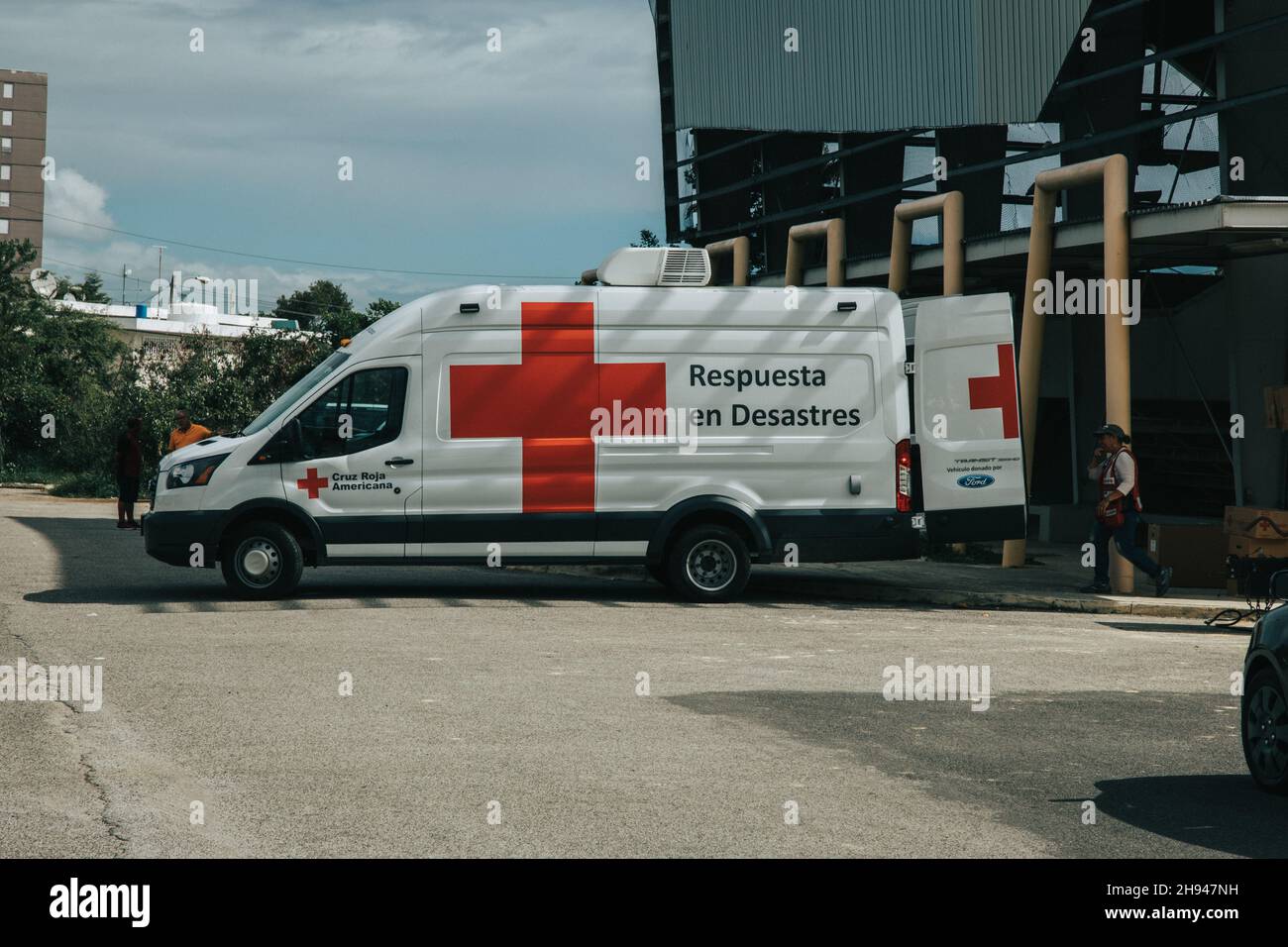 GUAYANILLA, PUERTO RICO - Jan 09, 2020: The Redcross ambulance helps ...
