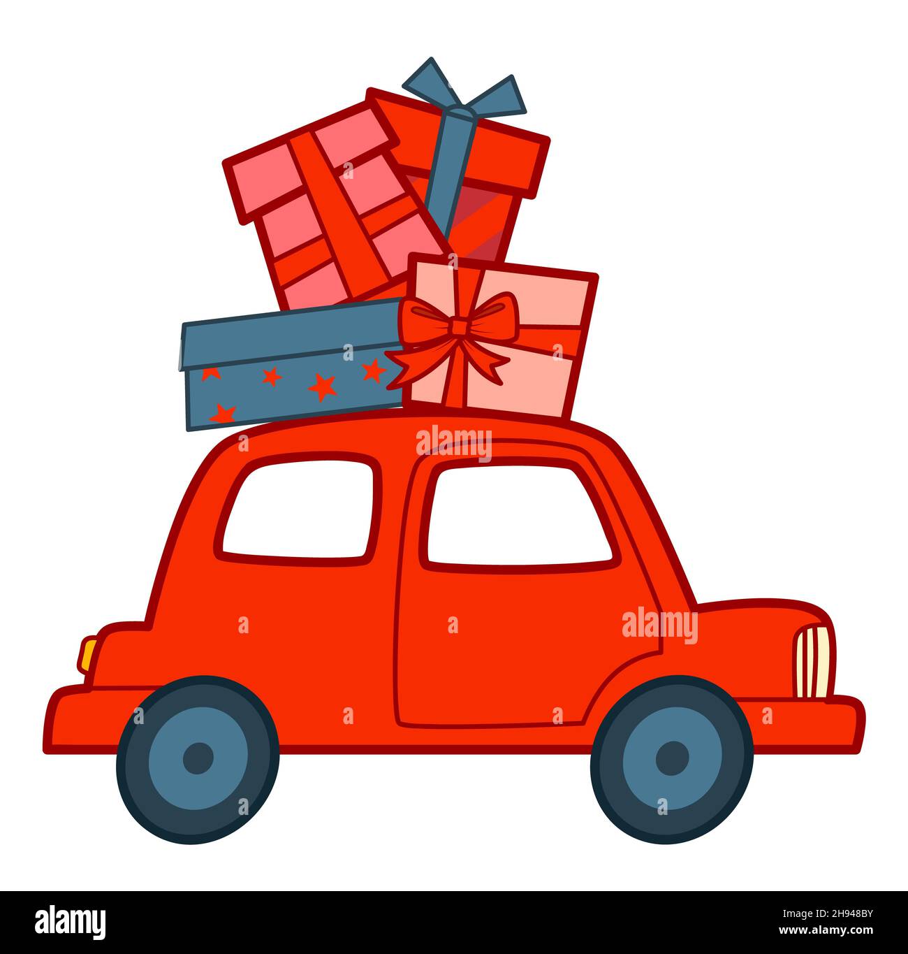 Christmas cartoons clip art. Car and gifts illustration Stock Photo - Alamy