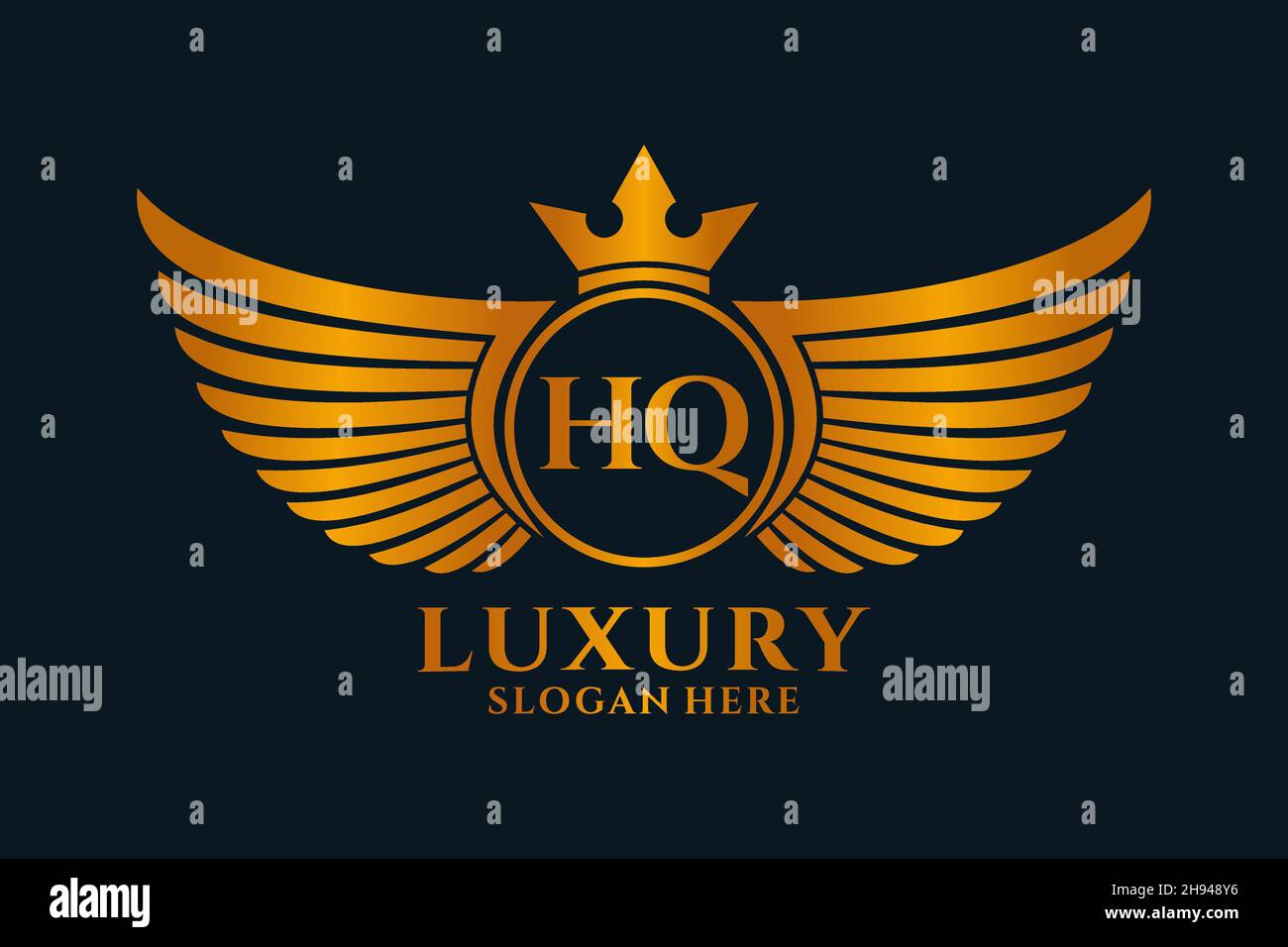 Luxury royal wing Letter HQ crest Gold color Logo vector, Victory logo ...
