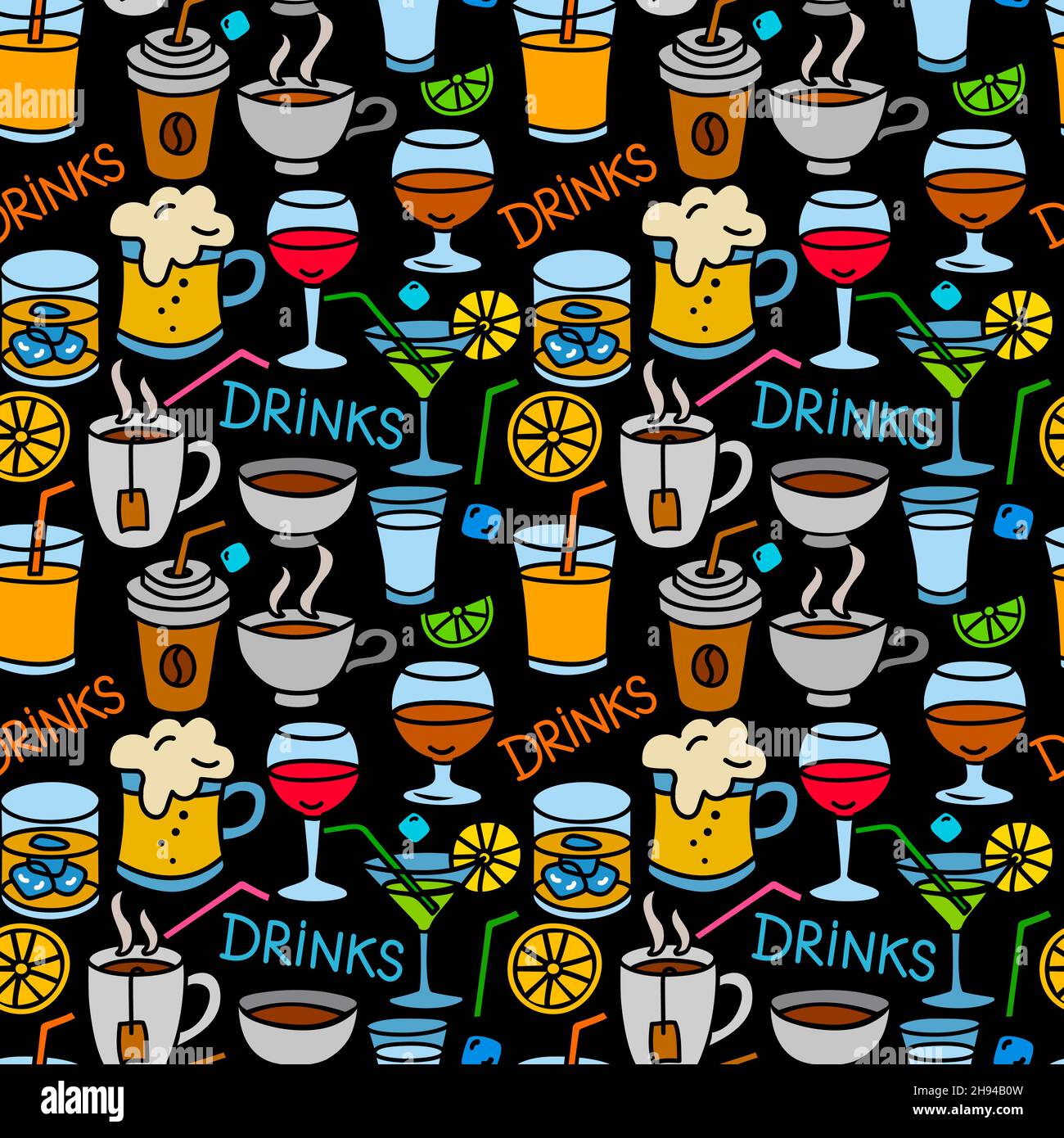 beverages and drinks seamless colorful pattern colorful illustration ...