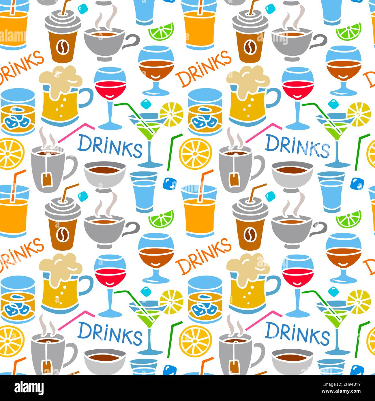 illustration of the beverages and drinks seamless colorful pattern ...