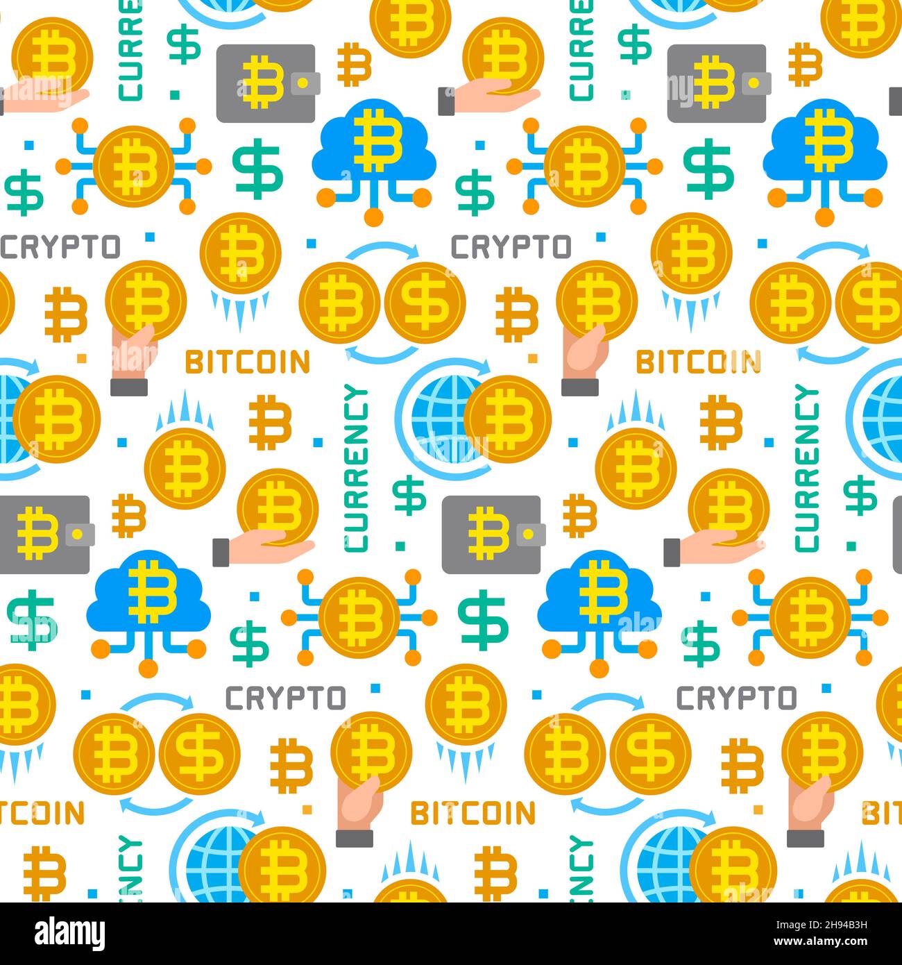 Blockchain And Crypto Currency Bitcoin Seamless Pattern Illustration ...