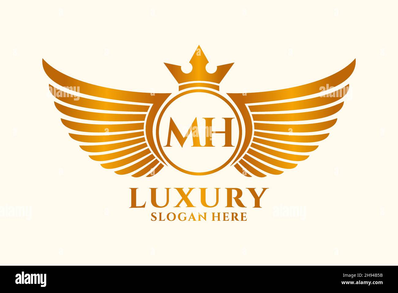 Luxury royal wing Letter MH crest Gold color Logo vector, Victory logo ...