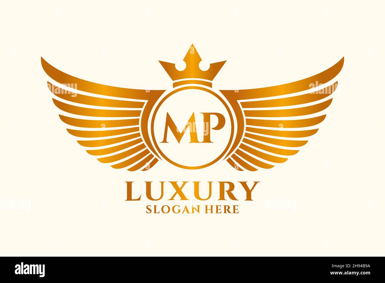 Luxury royal wing Letter MP crest Gold color Logo vector, Victory logo ...