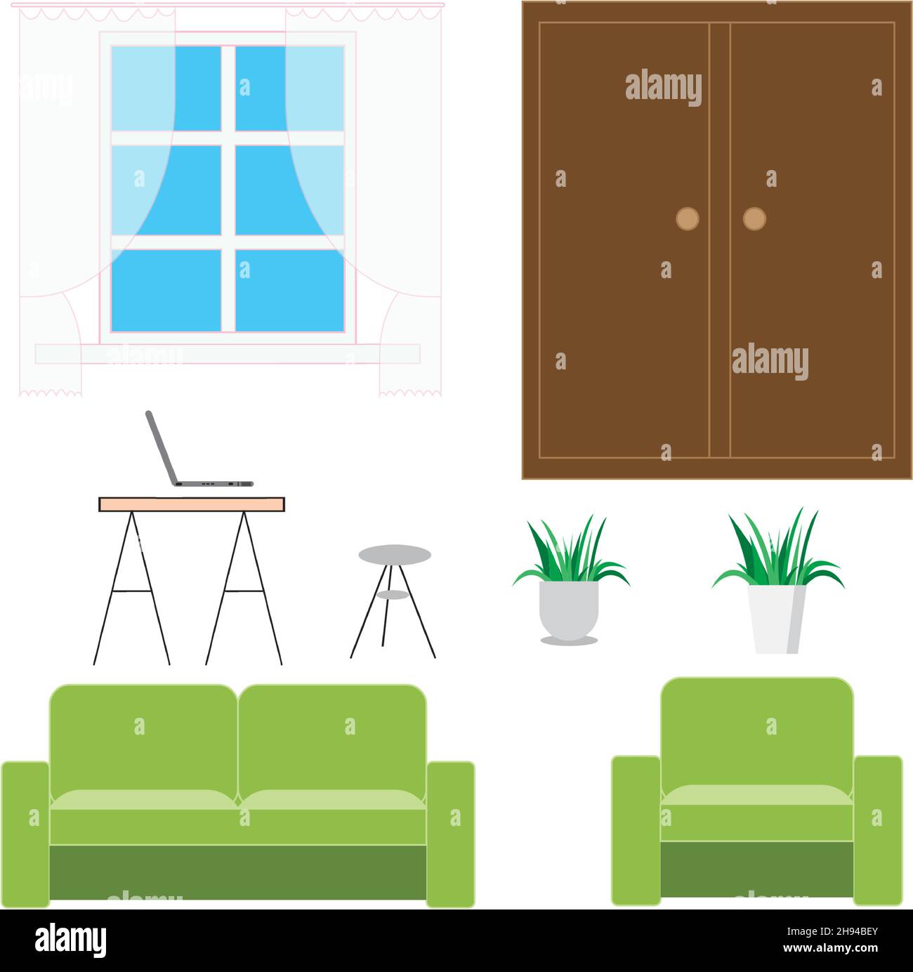 living room elements set. flat vector illustration Stock Vector Image ...