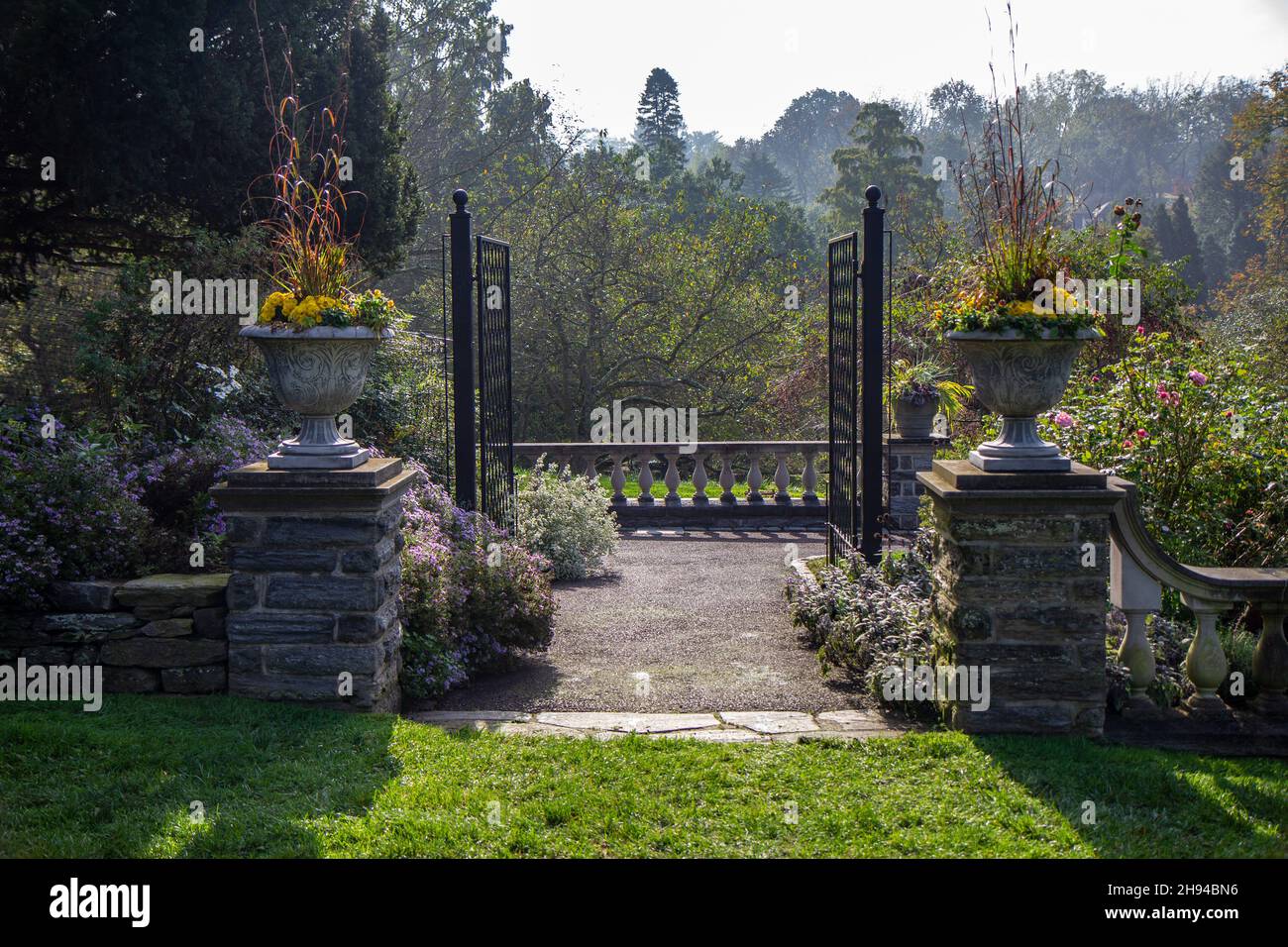 Open entrance gates to the Morris Arboretum of the University of ...