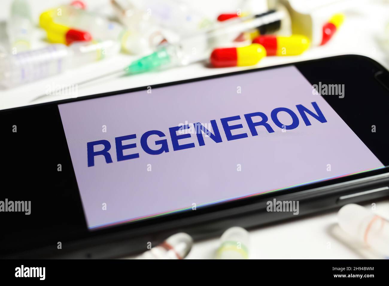 Viersen, Germany - December 1. 2021: Closeup of mobile phone screen ...