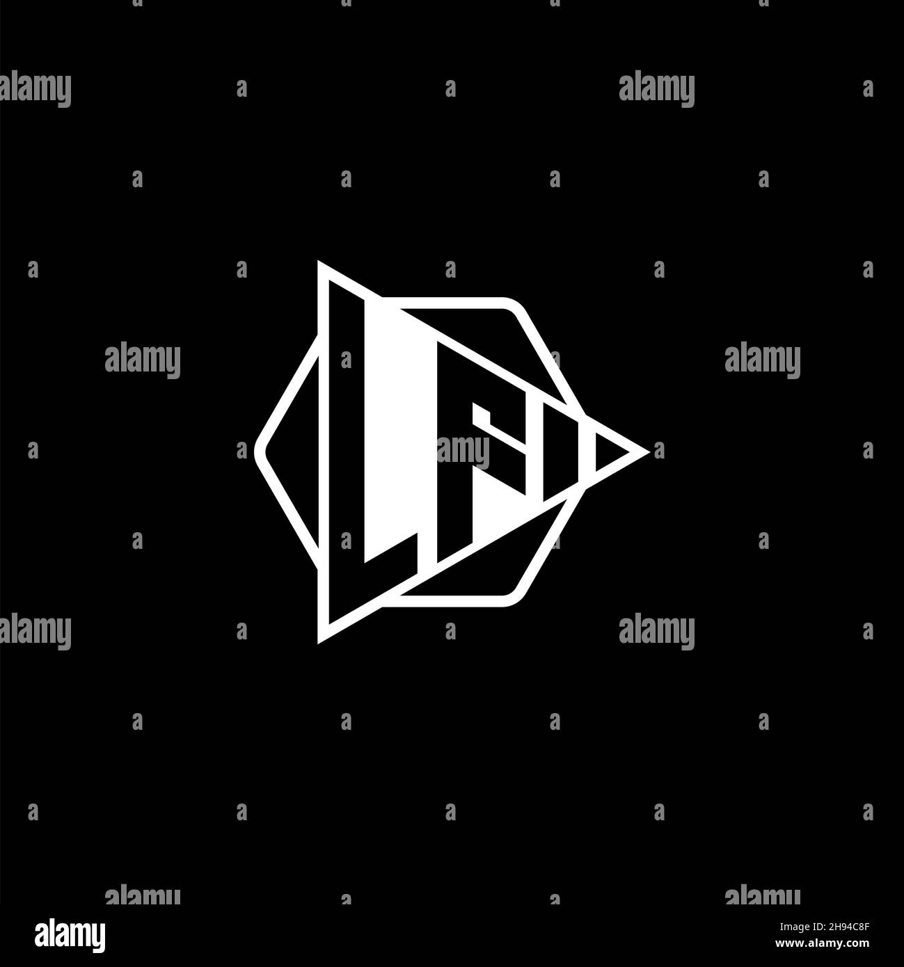 LF Monogram logo letter with triangle play button shape hexagonal rounded. Triangle circle ...