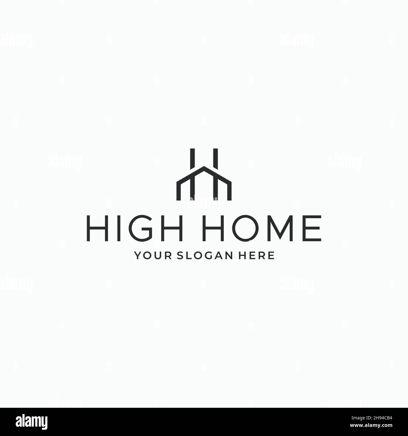 flat line art HIGH HOME building house logo design Stock Vector Image ...