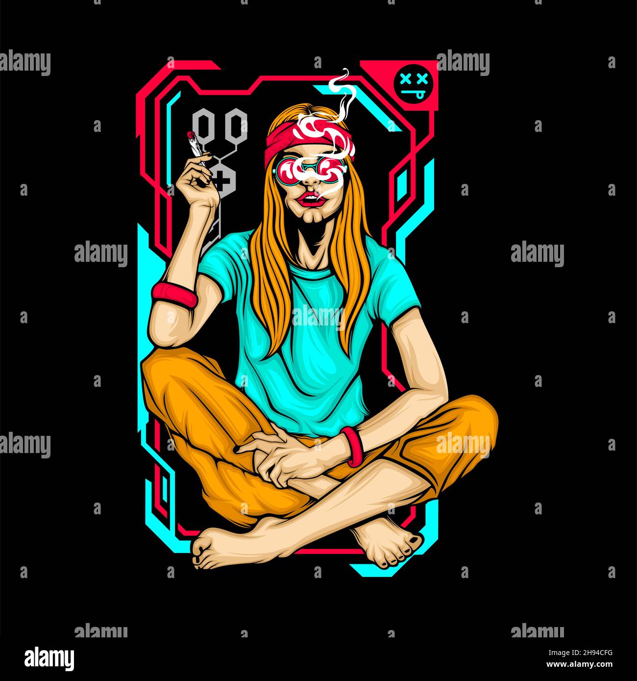 charming smoking hippie girl with awesome background Stock Vector Image ...