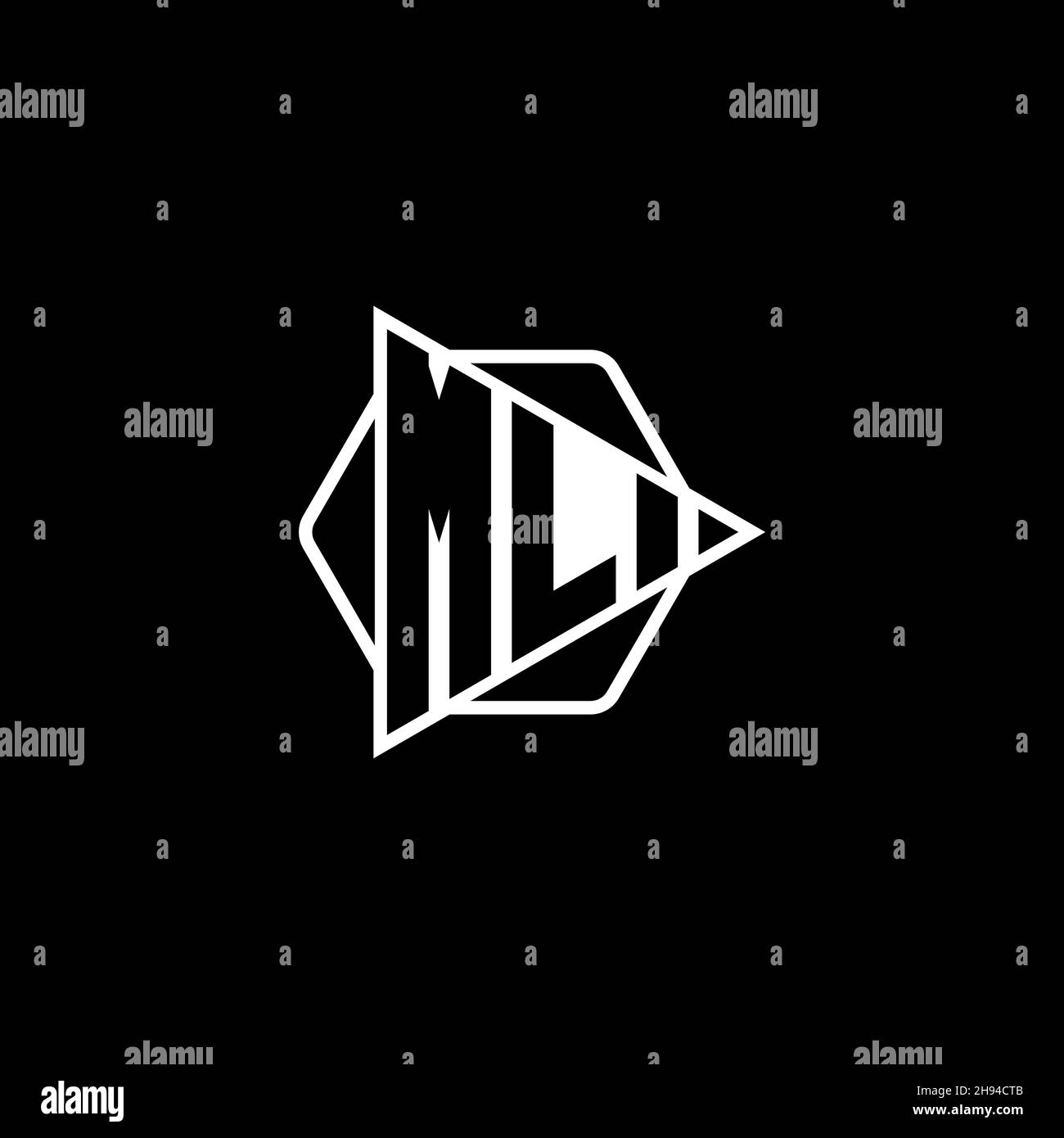 ML Monogram logo letter with triangle play button shape hexagonal ...