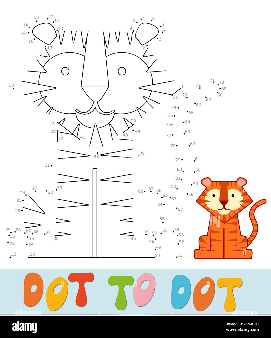 Dot to dot puzzle for children. Connect dots game. Tiger illustration ...