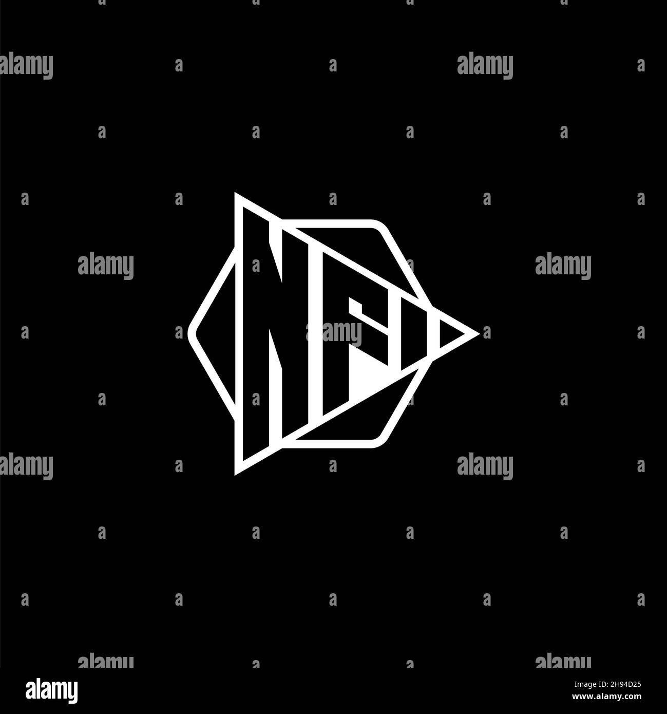 NF Monogram logo letter with triangle play button shape hexagonal ...