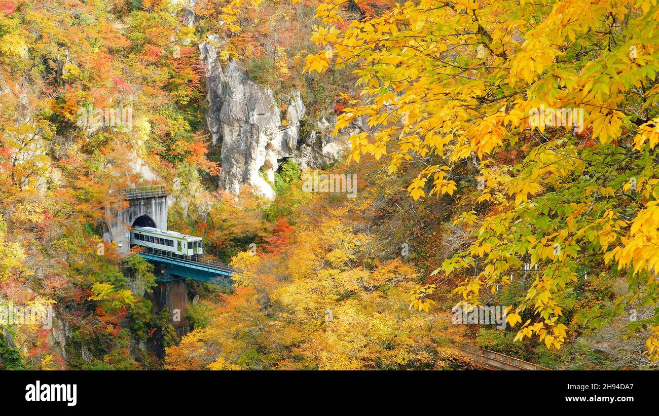 The Naruko Gorge valley with rail tunnel in Miyagi Tohoku Japan Stock ...