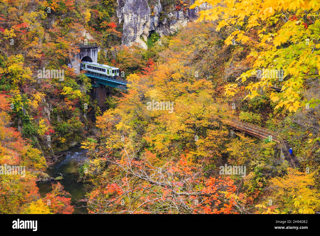 The Naruko Gorge valley with rail tunnel in Miyagi Tohoku Japan Stock ...