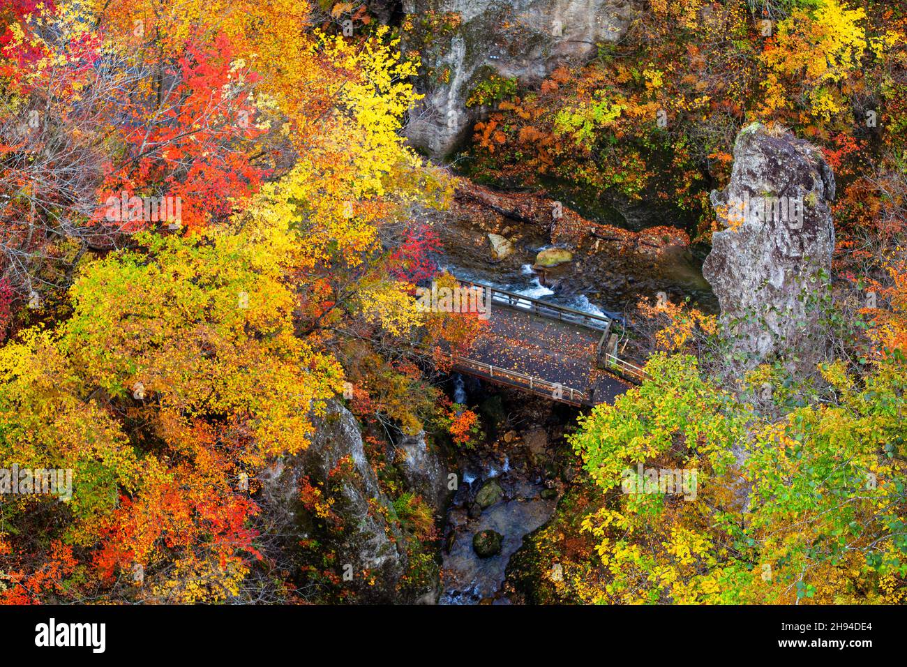 The Naruko Gorge valley with rail tunnel in Miyagi Tohoku Japan Stock ...