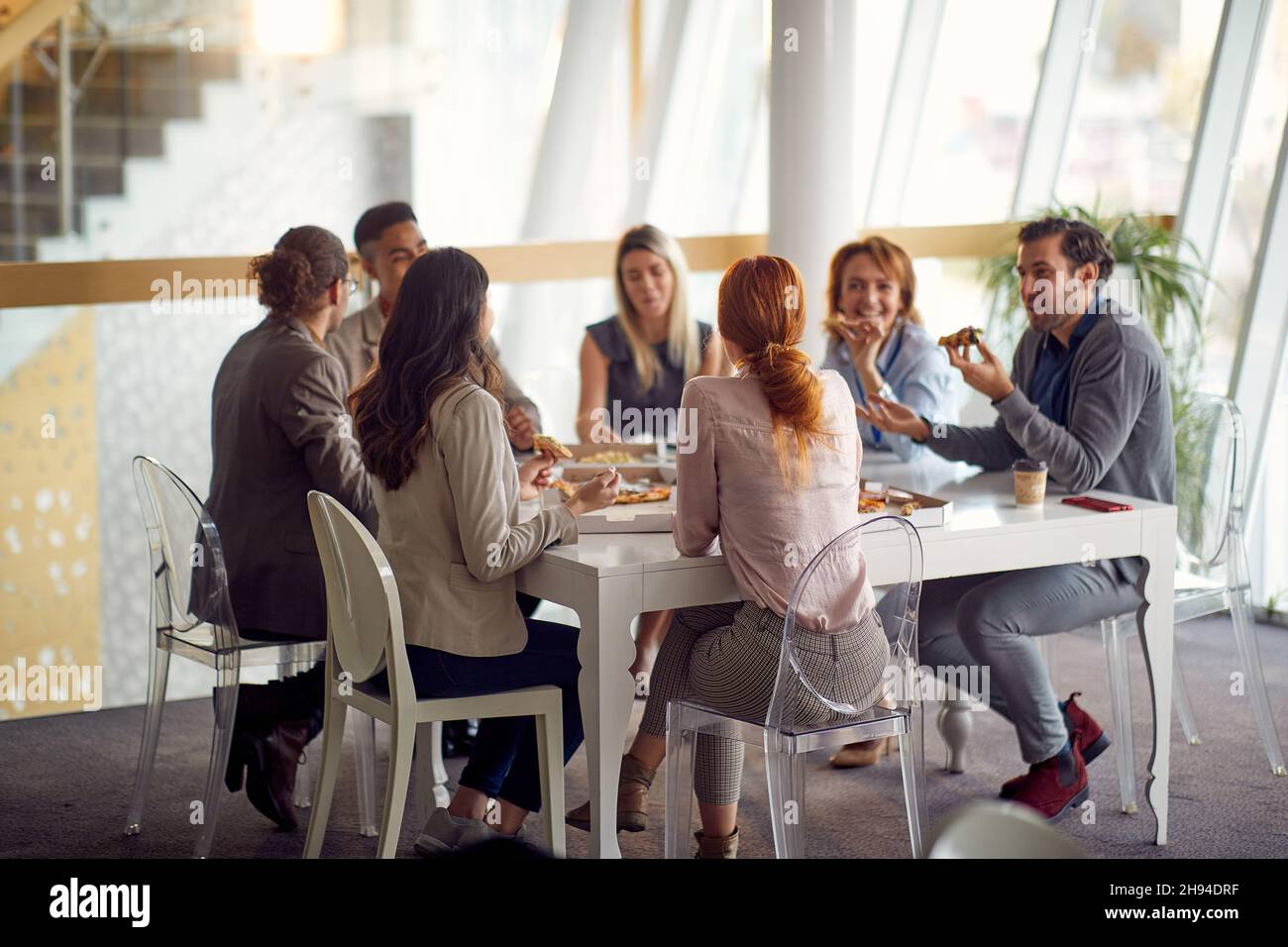 group of employees at a break.Casual discussion colleagues Stock Photo ...