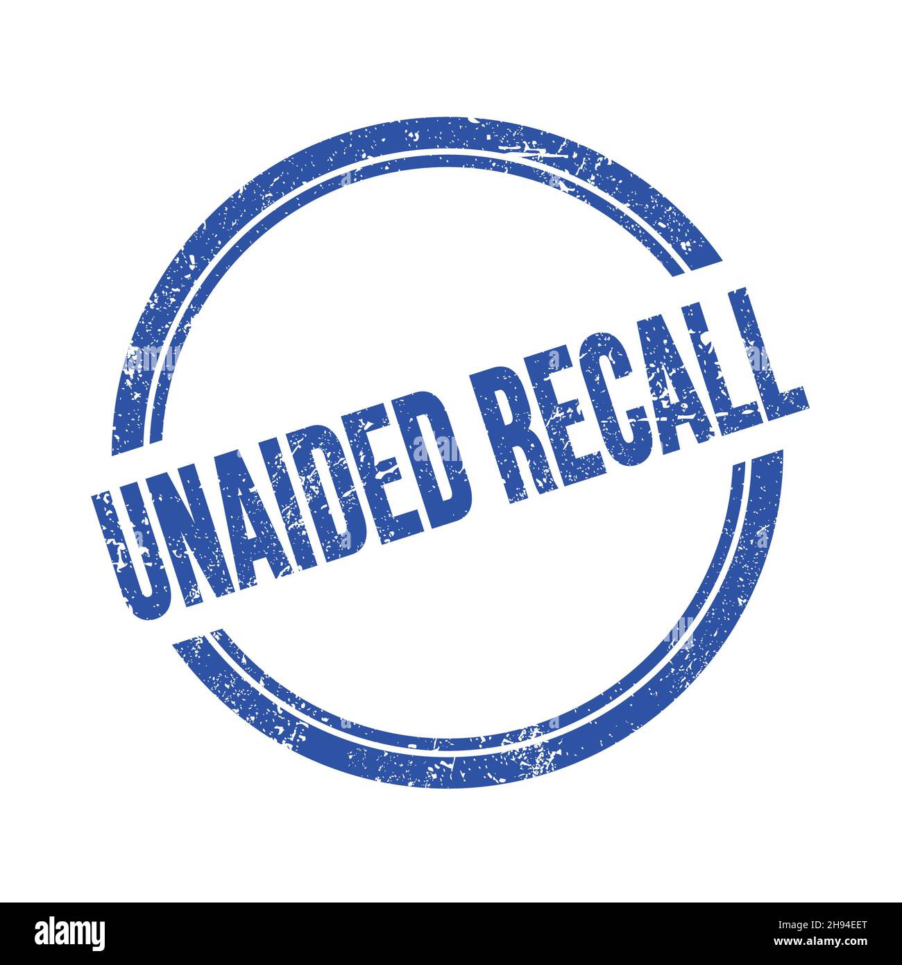 UNAIDED RECALL text written on blue grungy vintage round stamp Stock ...