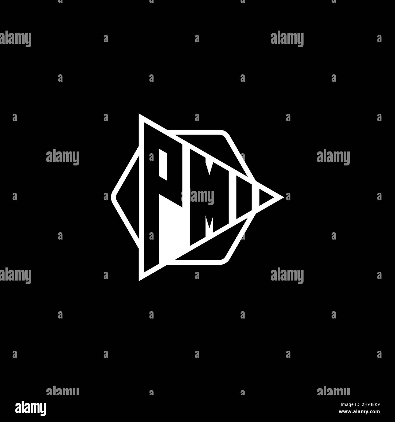 PM Monogram logo letter with triangle play button shape hexagonal ...