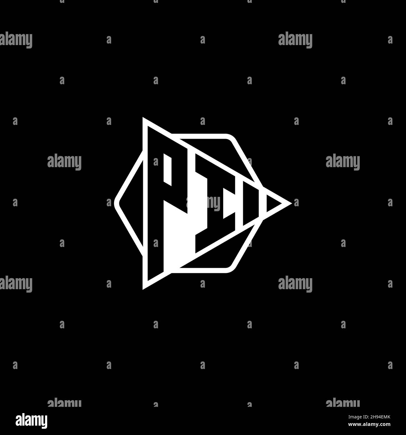 PI Monogram logo letter with triangle play button shape hexagonal rounded. Triangle circle ...