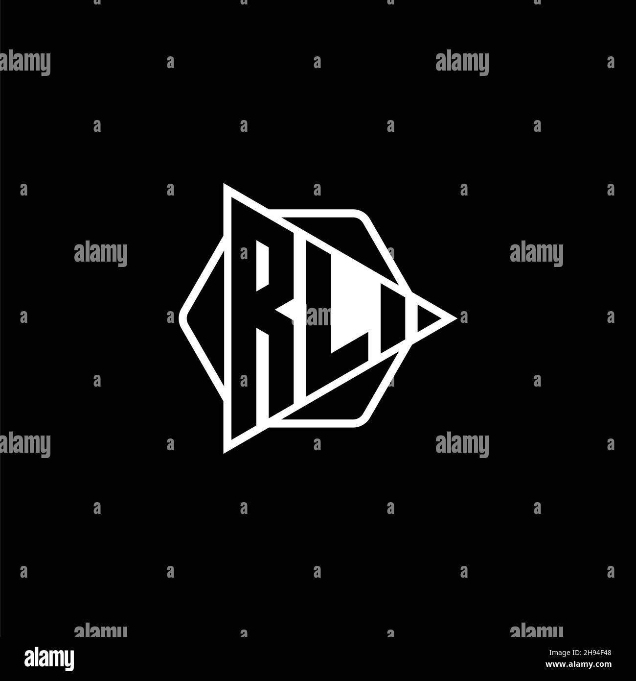 RL Monogram logo letter with triangle play button shape hexagonal ...