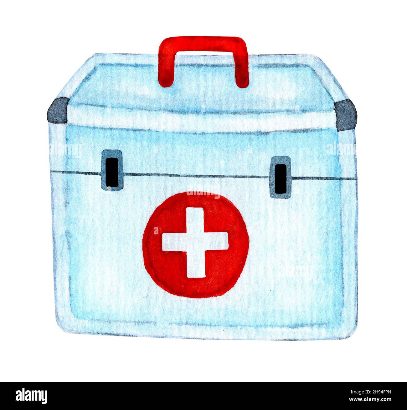 First aid kit. Watercolor illustration of a medical bag with medicines ...