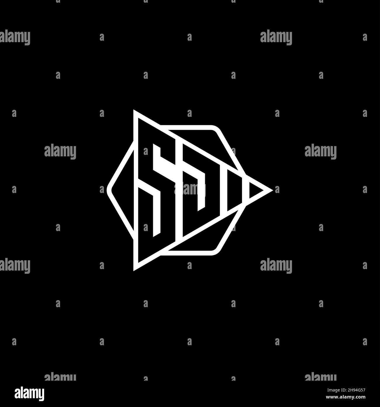 SD Monogram logo letter with triangle play button shape hexagonal ...