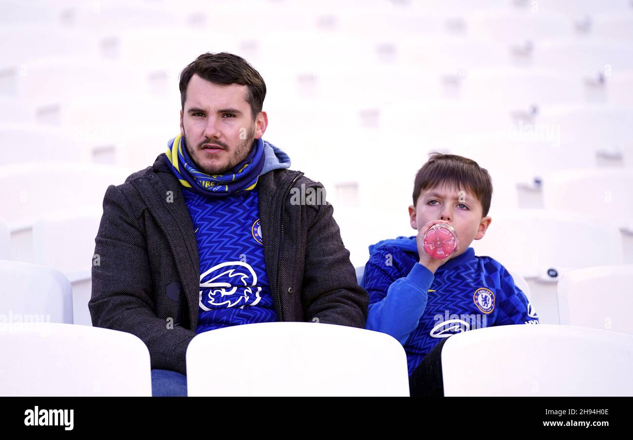Chelsea fans take their seats in the stands ahead of the Premier League ...