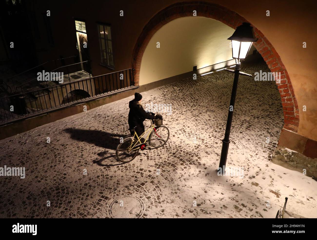 Daily life in Uppsala, Sweden, during Friday. Person with i bike at ...