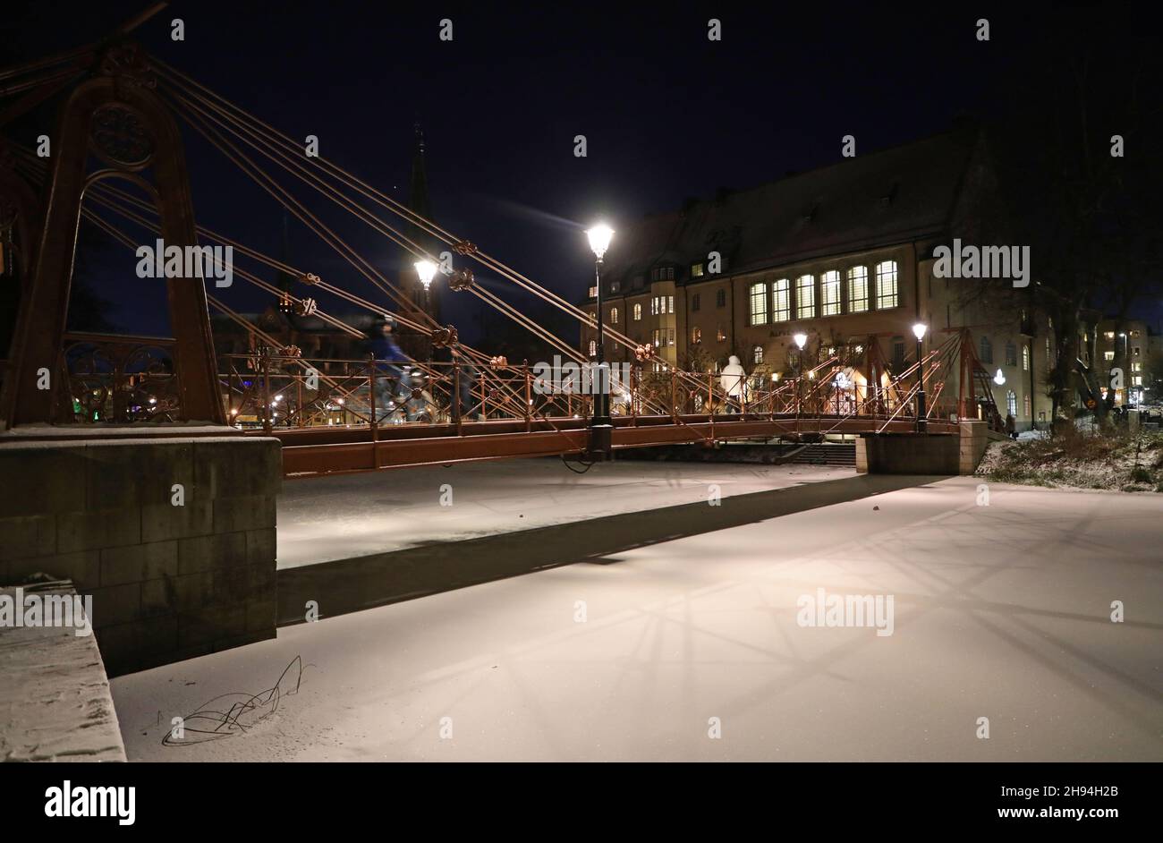 Daily life in Uppsala, Sweden, during Friday. A bridge over Fyrisån i ...
