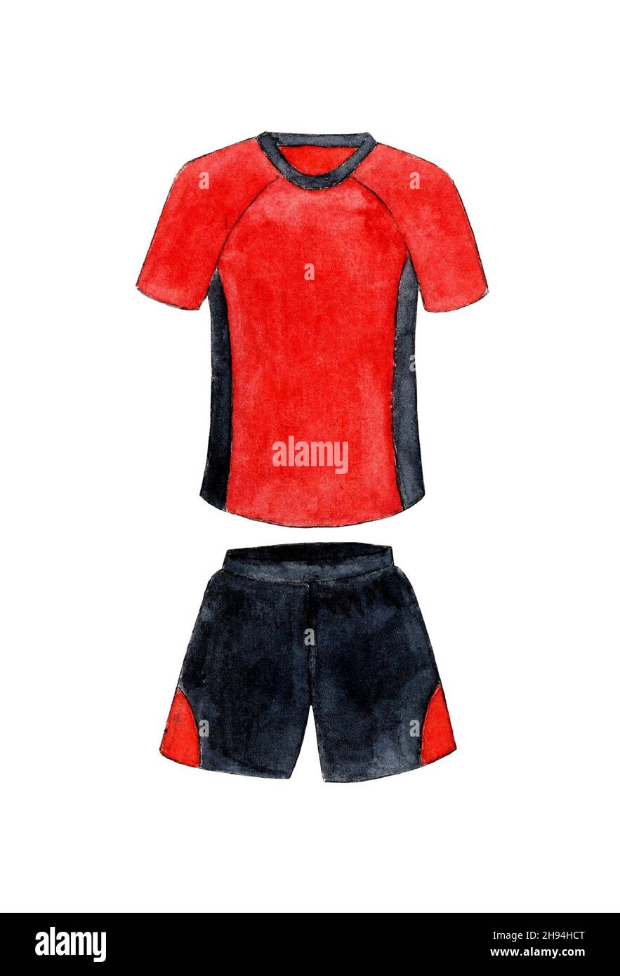 Watercolor illustration of a red-black football uniform. Sports T-shirt ...