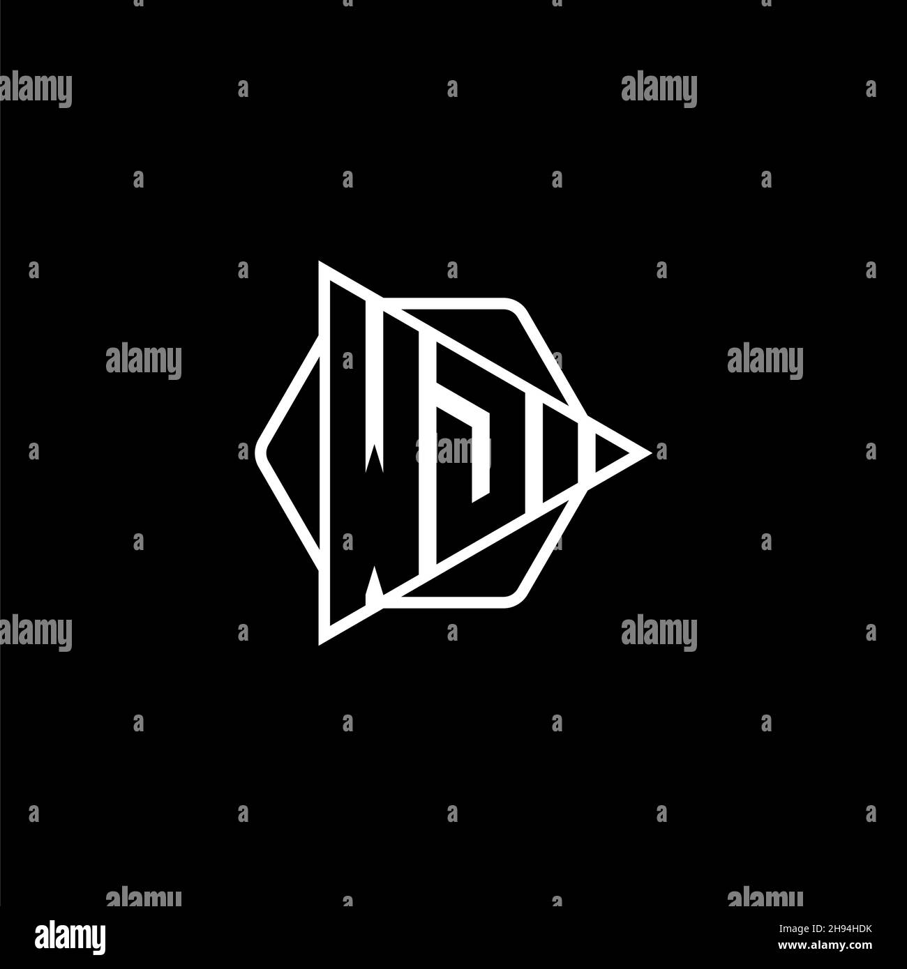 WD Monogram logo letter with triangle play button shape hexagonal ...